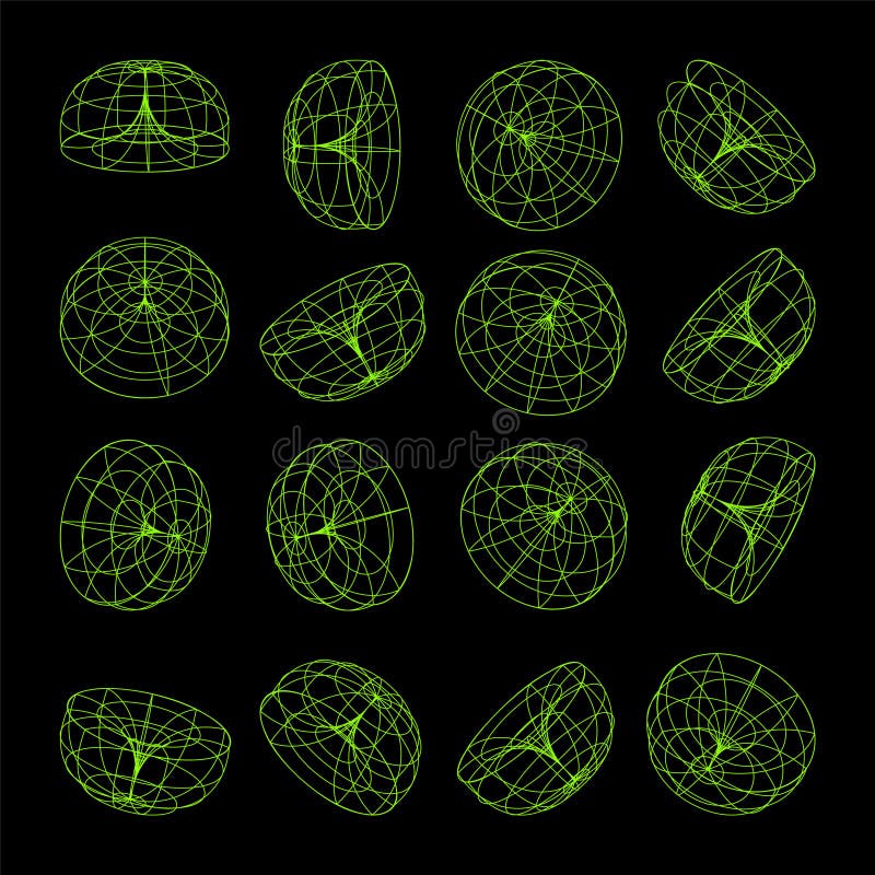 Wireframe Lined Shapes. Perspective Mesh, 3d Grid. Low Poly Geometric ...