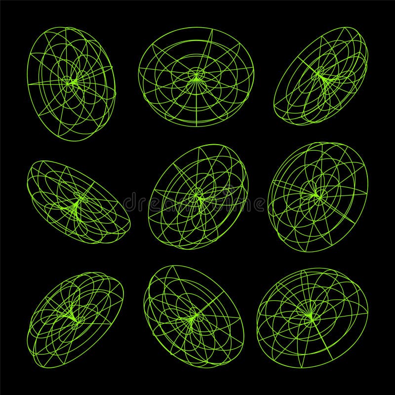 Wireframe Lined Shapes. Perspective Mesh, 3d Grid. Low Poly Geometric ...