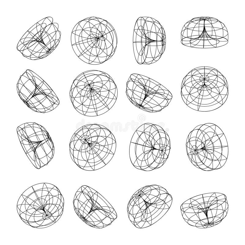 Wireframe Lined Shapes. Perspective Mesh, 3d Grid. Low Poly Geometric ...