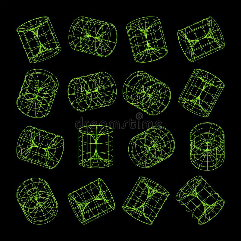Wireframe Lined Shapes. Perspective Mesh, 3d Grid. Low Poly Geometric ...