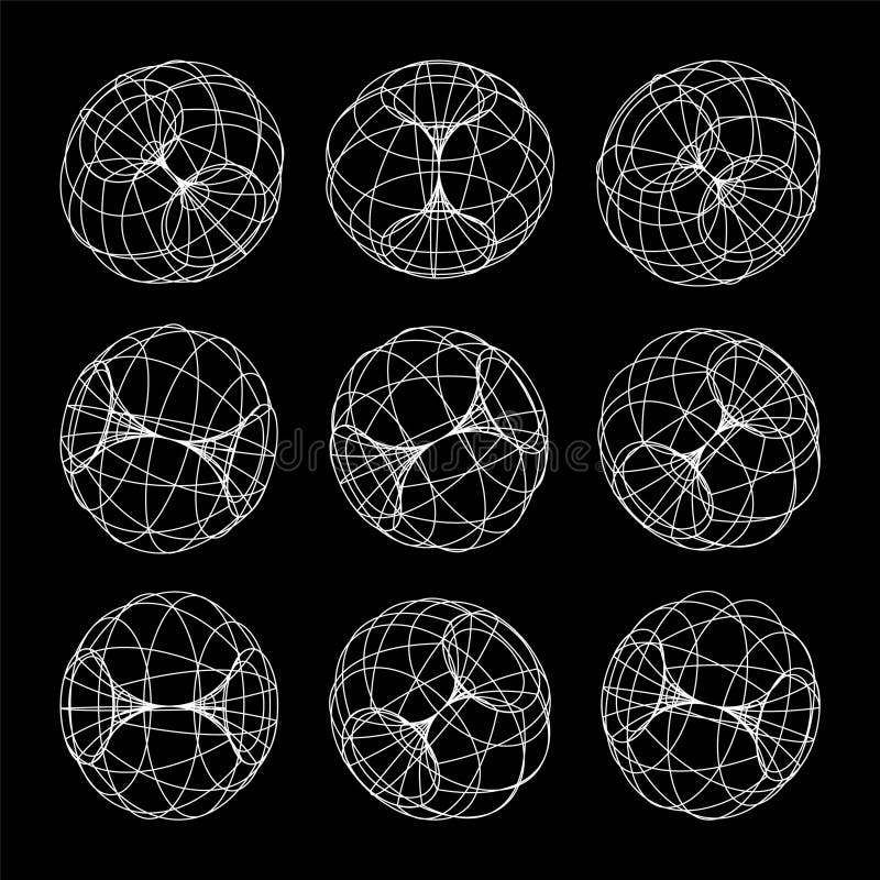 Wireframe Lined Shapes. Perspective Mesh, 3d Grid. Low Poly Geometric ...