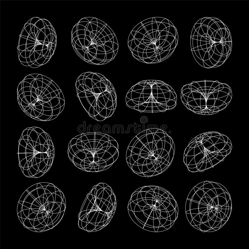 Wireframe Lined Shapes. Perspective Mesh, 3d Grid. Low Poly Geometric ...