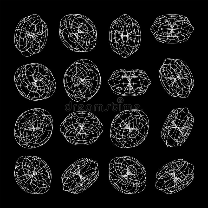 Wireframe Lined Shapes. Perspective Mesh, 3d Grid. Low Poly Geometric ...