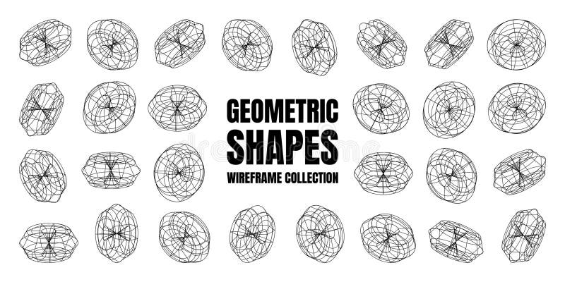Wireframe Lined Shapes. Perspective Mesh, 3d Grid. Low Poly Geometric ...