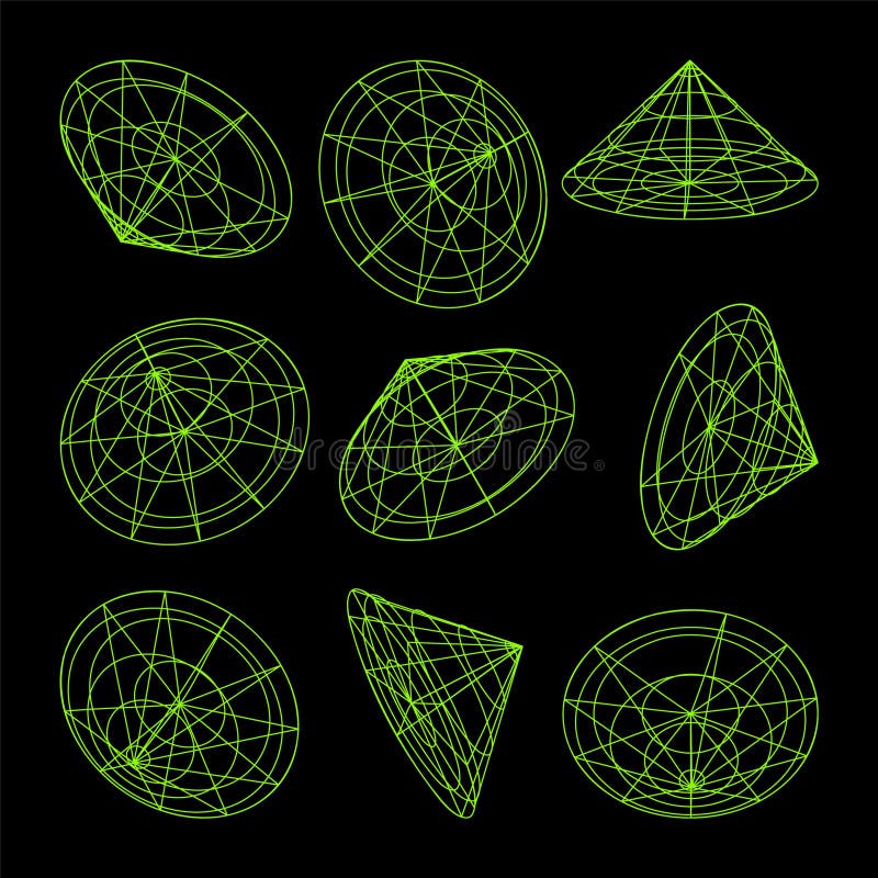 Wireframe Lined Shapes. Perspective Mesh, 3d Grid. Low Poly Geometric ...