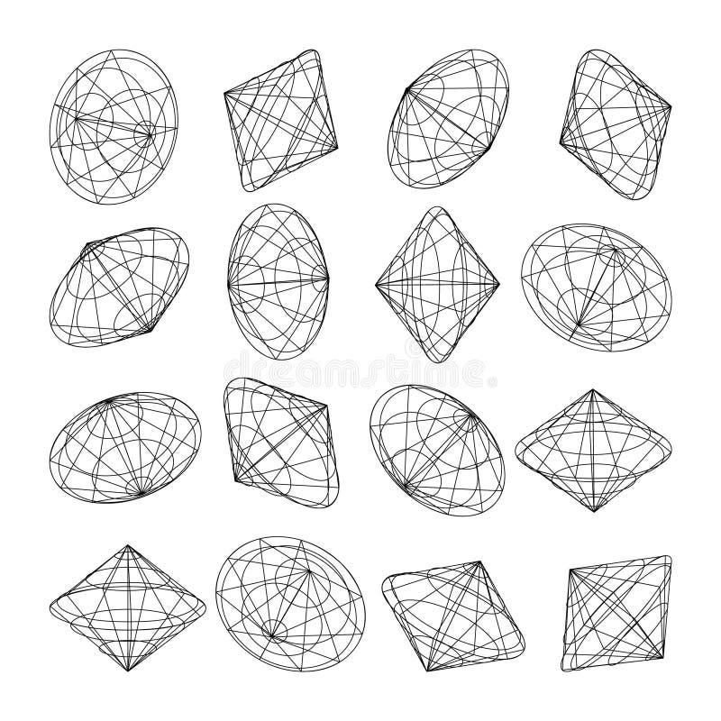Wireframe Lined Shapes. Perspective Mesh, 3d Grid. Low Poly Geometric ...