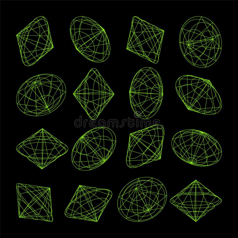 Wireframe Lined Shapes. Perspective Mesh, 3d Grid. Low Poly Geometric ...