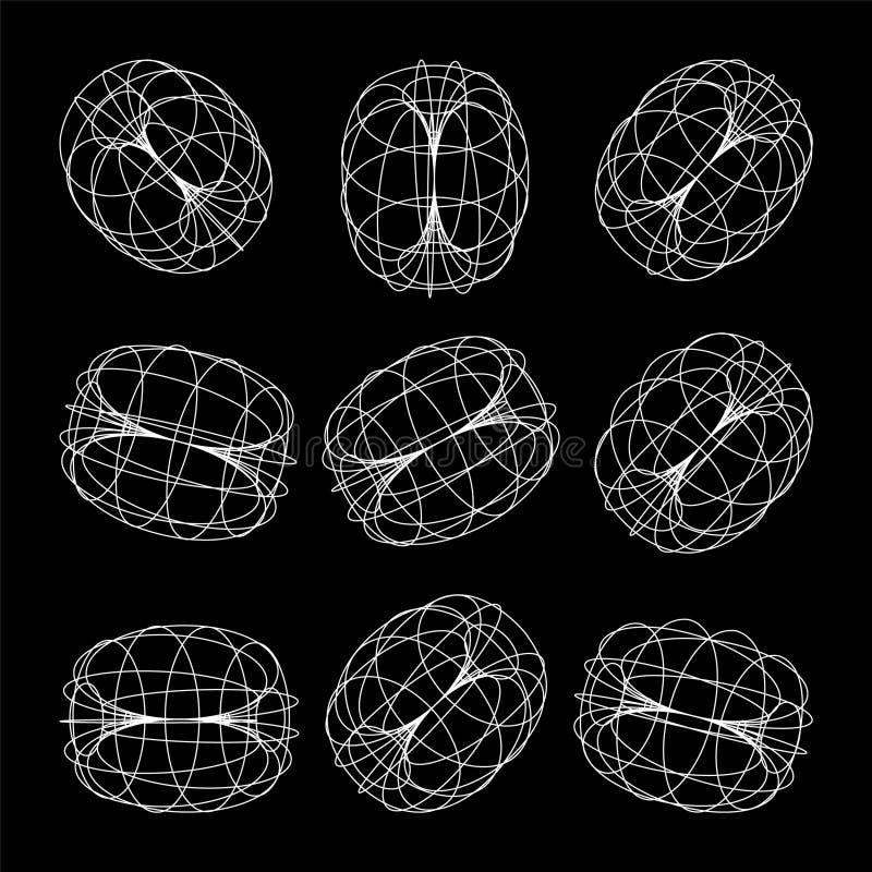 Wireframe Lined Shapes. Perspective Mesh, 3d Grid. Low Poly Geometric ...