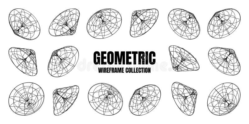 Wireframe Lined Shapes. Perspective Mesh, 3d Grid. Low Poly Geometric ...