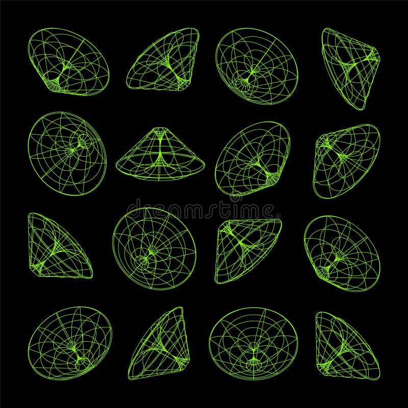 Wireframe Lined Shapes. Perspective Mesh, 3d Grid. Low Poly Geometric ...