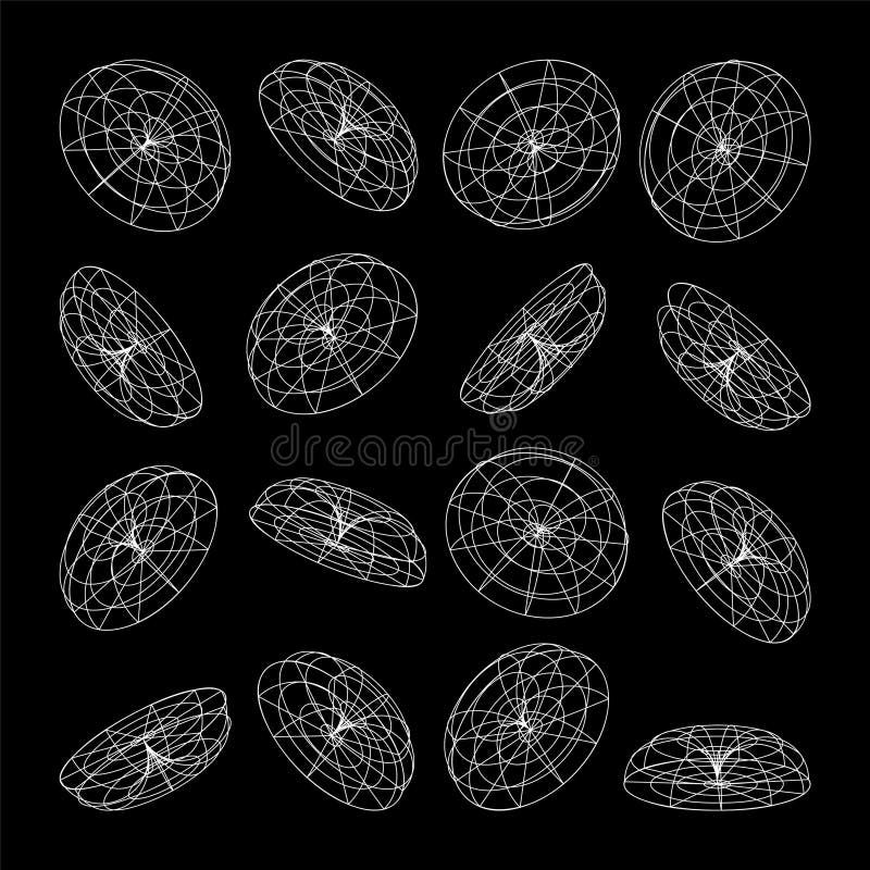 Wireframe Lined Shapes. Perspective Mesh, 3d Grid. Low Poly Geometric ...