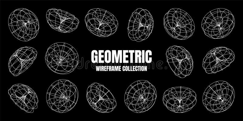 Wireframe Lined Shapes. Perspective Mesh, 3d Grid. Low Poly Geometric ...