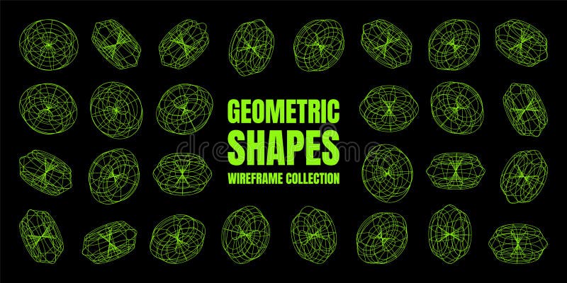 Wireframe Lined Shapes. Perspective Mesh, 3d Grid. Low Poly Geometric ...