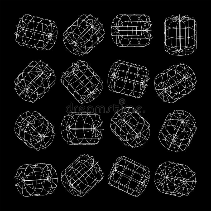 Wireframe Lined Shapes. Perspective Mesh, 3d Grid. Low Poly Geometric ...