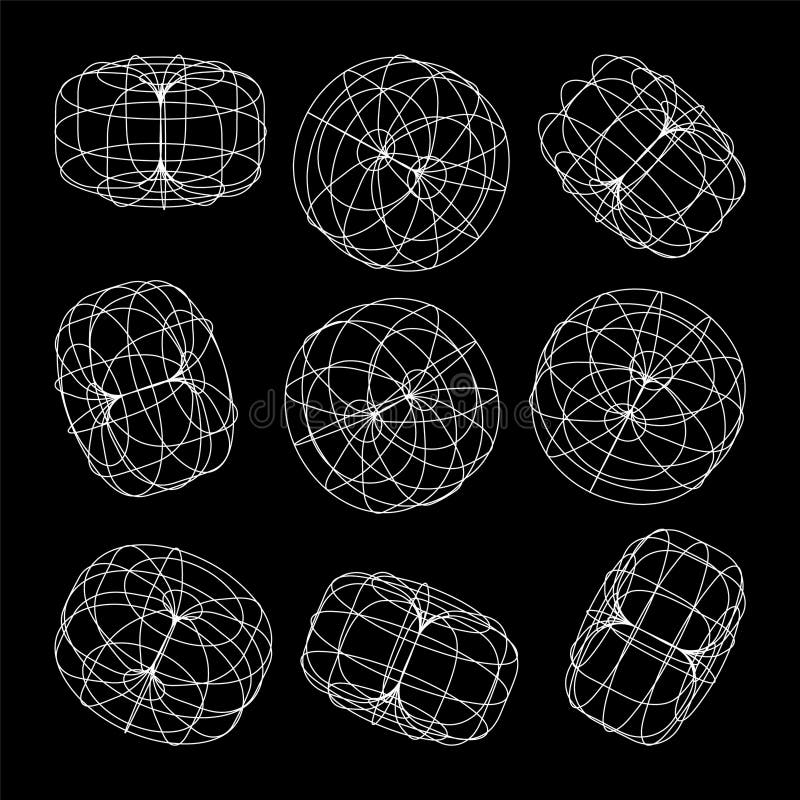 Wireframe Lined Shapes. Perspective Mesh, 3d Grid. Low Poly Geometric ...