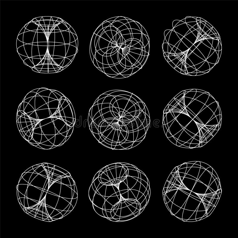 Wireframe Lined Shapes. Perspective Mesh, 3d Grid. Low Poly Geometric ...