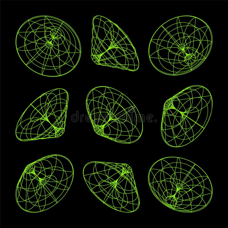 Wireframe Lined Shapes. Perspective Mesh, 3d Grid. Low Poly Geometric ...