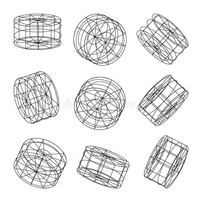 Wireframe Lined Shapes. Perspective Mesh, 3d Grid. Low Poly Geometric ...