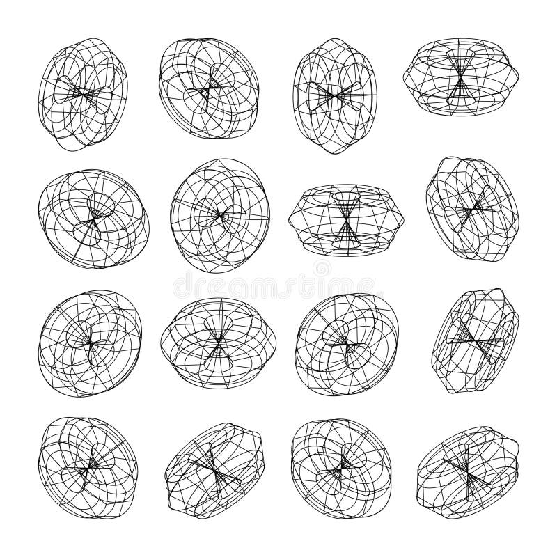 Wireframe Lined Shapes. Perspective Mesh, 3d Grid. Low Poly Geometric ...