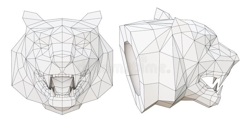 Wireframe Low Poly Tiger Head in Profile and Full Face Stock ...