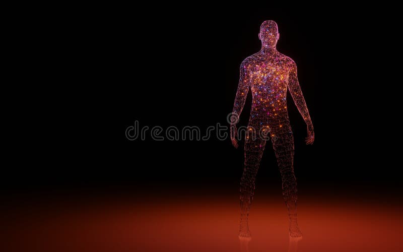 Wireframe Male Human Body with Particles Inside with Copy Space Stock ...