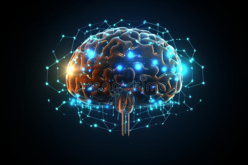 Wireframe Mesh of Brain Scan Technology Concept, Generated AI Stock ...