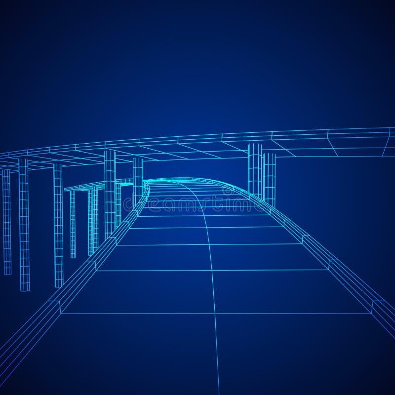 Wireframe Mesh Bridge Highway Crossing Stock Vector - Illustration of ...