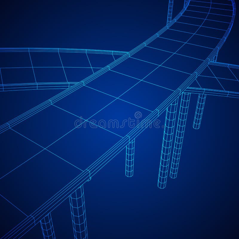Wireframe Mesh Bridge Highway Crossing Stock Vector - Illustration of ...