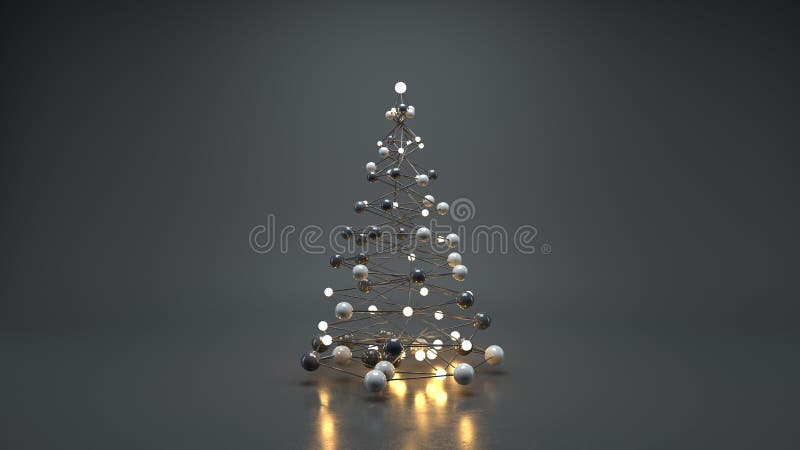 Wireframe Mesh of Christmas Tree 3D Render Stock Illustration ...