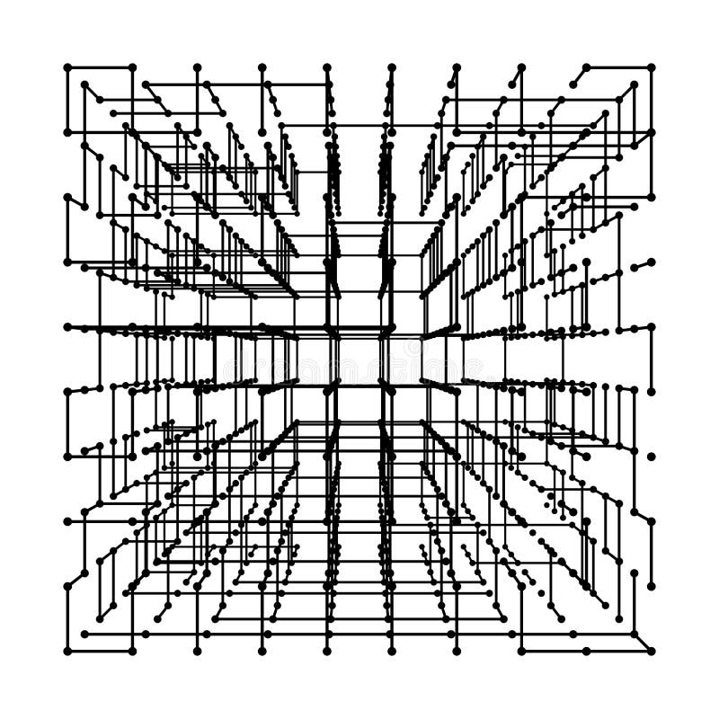 Wireframe Mesh Cube. stock vector. Illustration of frame - 119609398