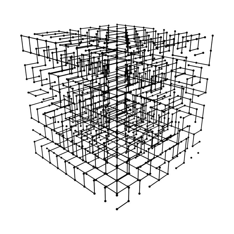 Wireframe Mesh Cube. stock vector. Illustration of fractal - 119794347