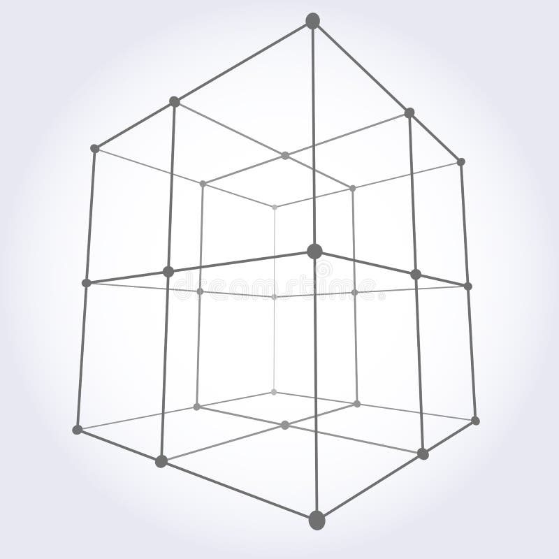 Wireframe Mesh Cube. stock vector. Illustration of lined - 61135451