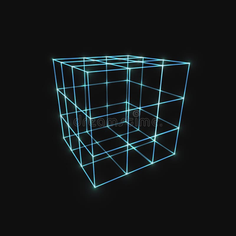 Wireframe Mesh Cube. Connected Dots and Lines. Connection Vector ...