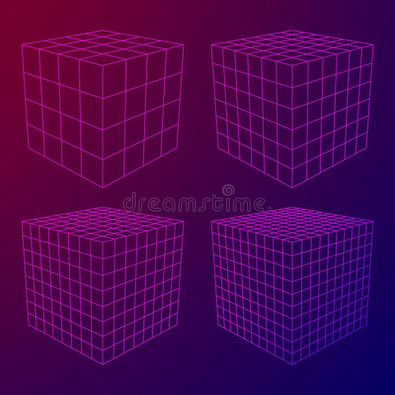 Wireframe Mesh Cube. stock vector. Illustration of connect - 97425034