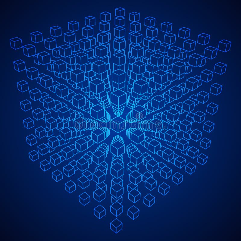 Wireframe Mesh Cube. stock vector. Illustration of construction - 94663135