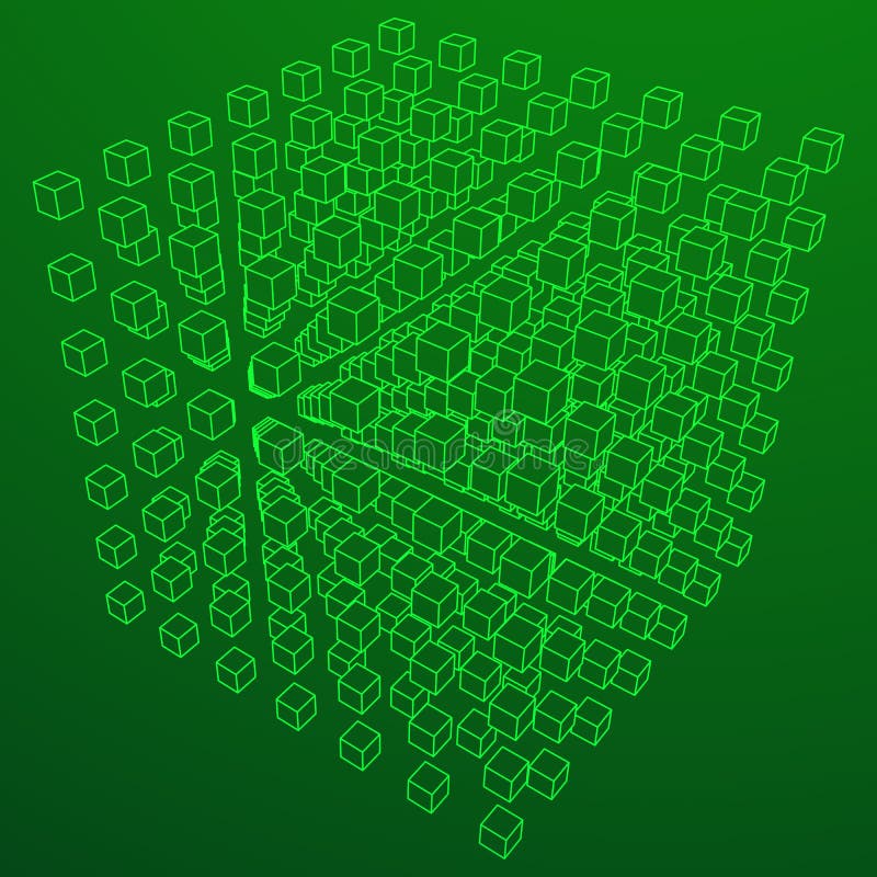 Wireframe Mesh Cube. stock vector. Illustration of graphic - 95050666