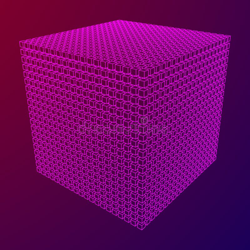 Wireframe Mesh Cube. stock vector. Illustration of form - 100741455