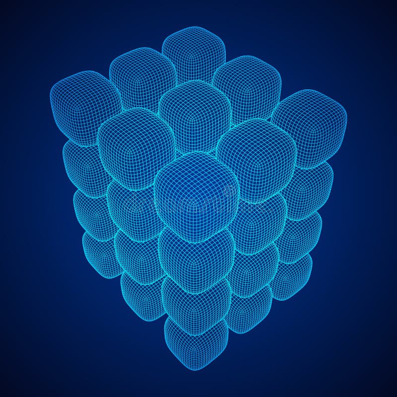 Wireframe Mesh Cube. stock vector. Illustration of element - 108691154