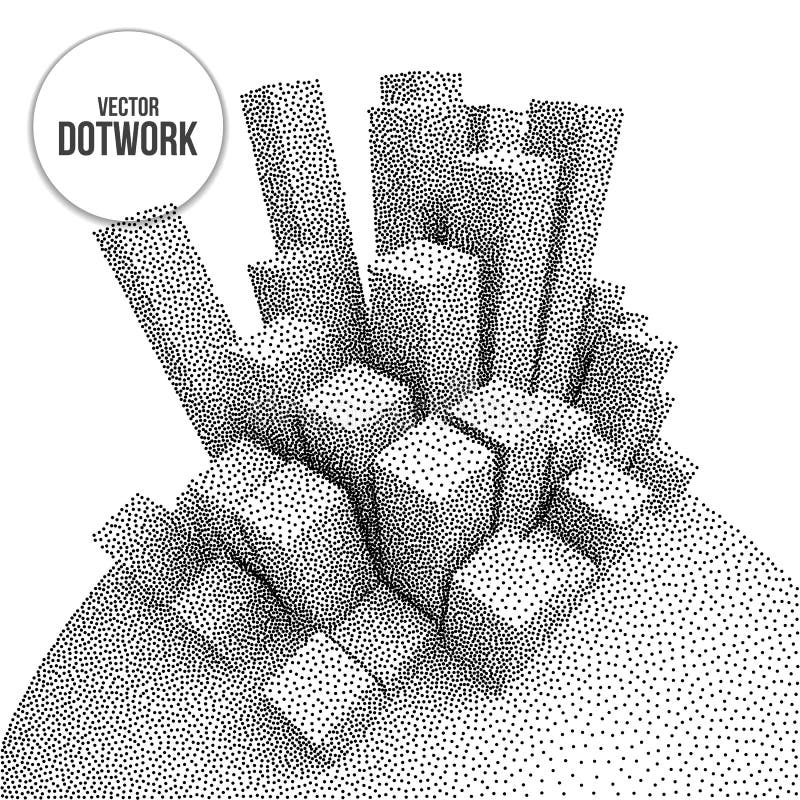 Wireframe Mesh Dotwork Vector Boxes Stock Vector - Illustration of cube ...