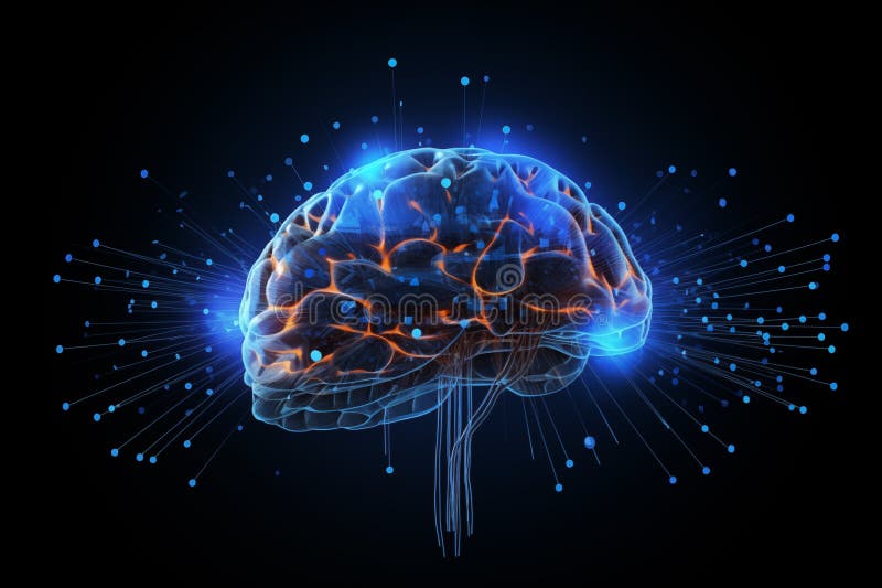 A Wireframe Mesh of a Human Brain with Glowing Blue Lines Connecting ...