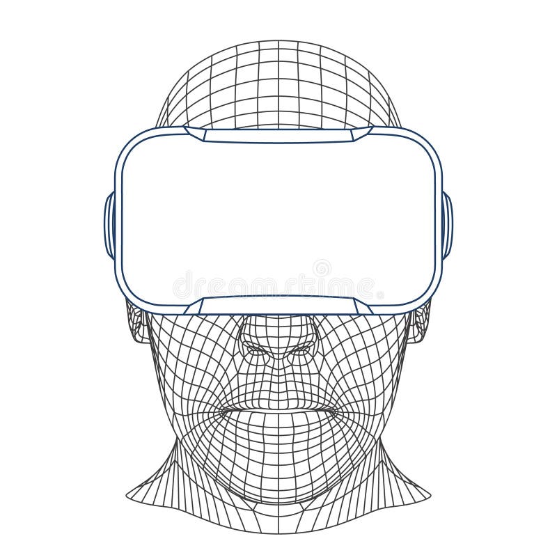 Wireframe Mesh Polygonal Head with VR Headset, Front View Stock Vector ...