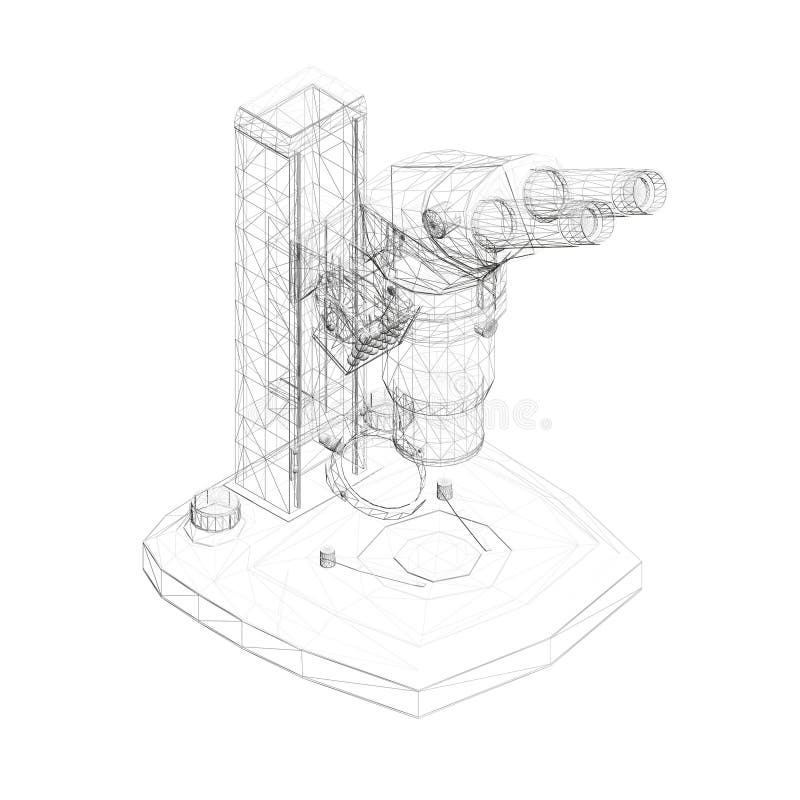 Wireframe of a Microscope Made of Black Lines Isolated on a White ...