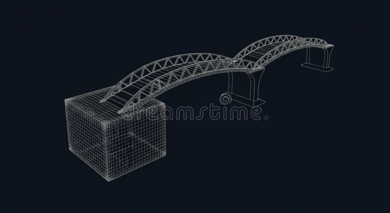 Wireframe Model of a Bridge Structure, Featuring Two Arched Truss ...