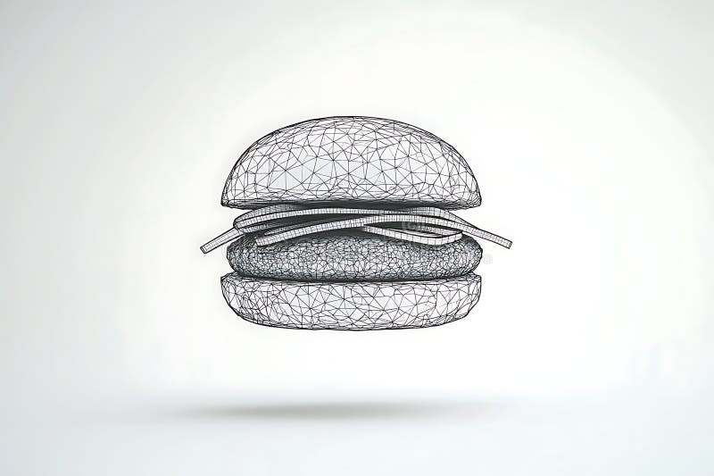 Wireframe Model of a Delicious Hamburger with Onions Stock Illustration ...