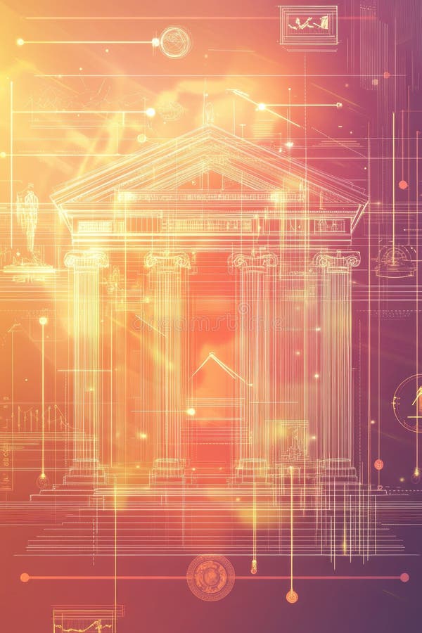 Government Building with Abstract Futuristic Data Analysis Interface ...