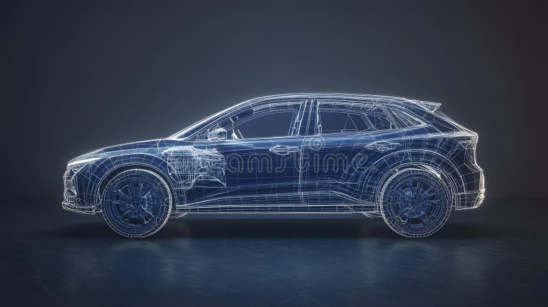Wireframe Model of a Modern SUV in Blue Tones Stock Illustration ...