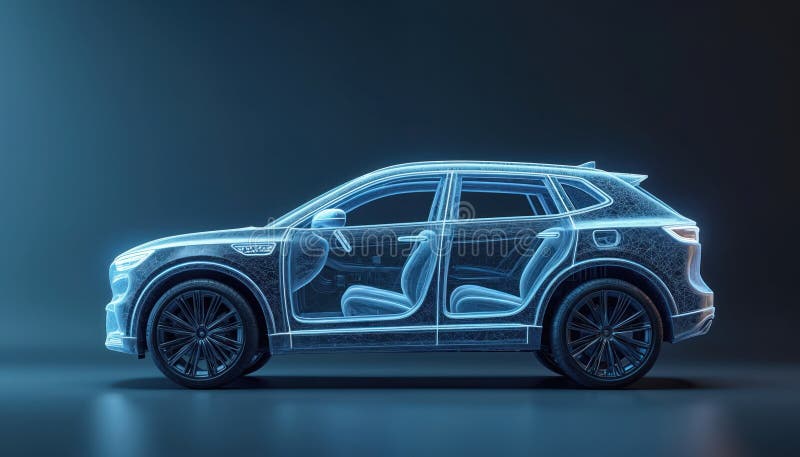 Wireframe Model of Modern SUV in Blue Tones. Shows Vehicle Design ...