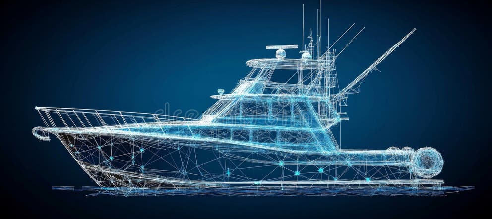 Wireframe Model of a Motor Yacht, Digital Technology Shipbuilding and ...
