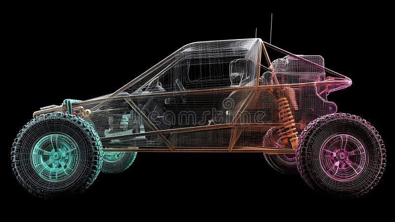 Wireframe Model of an Off-road Buggy, Showcasing Its Structural ...