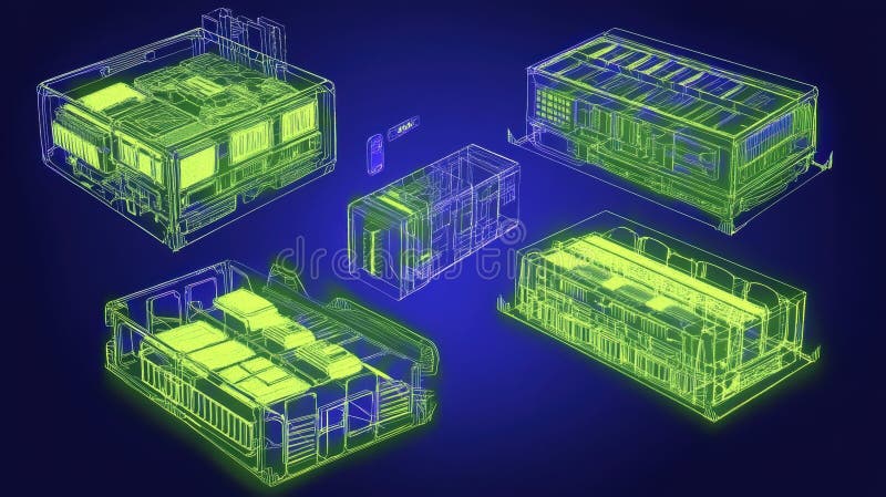 Wireframe Models of Modular Units Stock Illustration - Illustration of ...